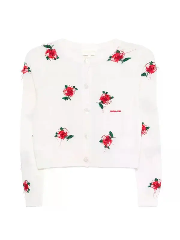 SHUSHU/TONG Floral-embroidered Cardigan - White