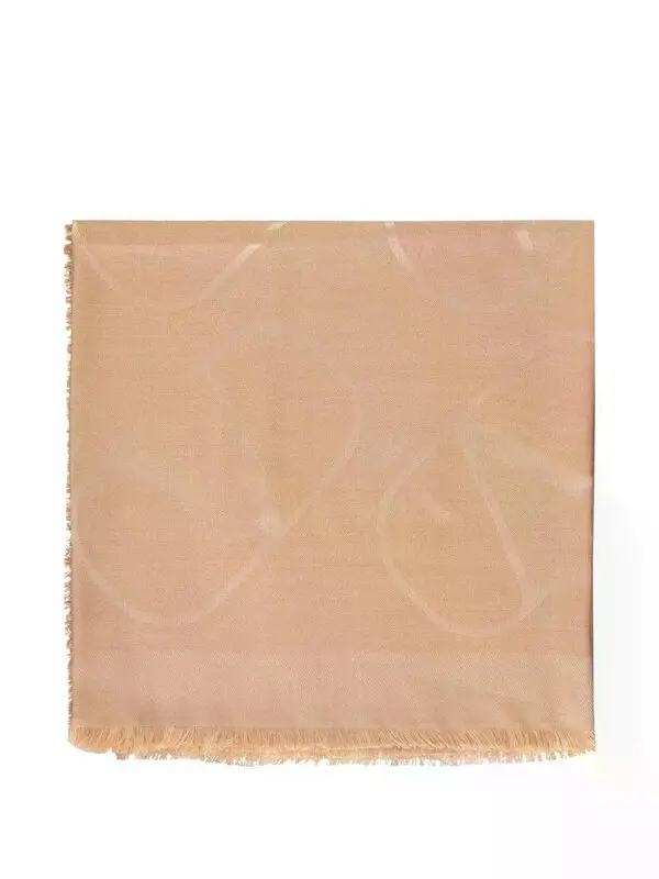 Valentino Garavani Logo-pattern Fringed Scarf - Neutrals