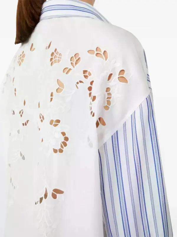 Max Mara Striped Shirt With Broderie Anglaise Detail - White