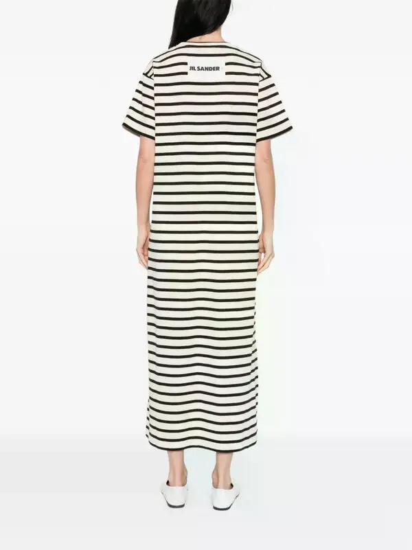 JIL SANDER Striped Short Sleeve Dress - Neutrals