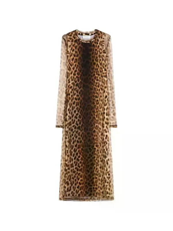 Sportmax Leopard Print Long Sleeve Dress - Neutrals