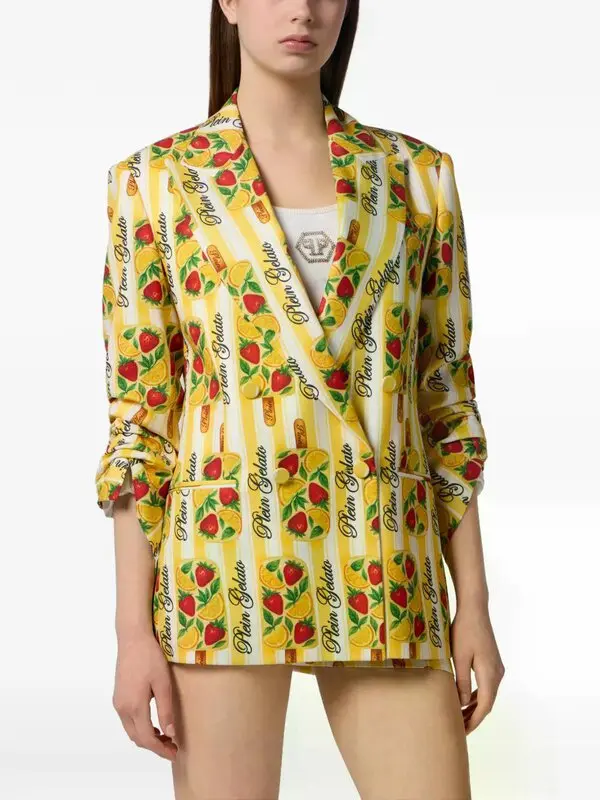 Philipp Plein Striped Double-breasted Blazer - Yellow