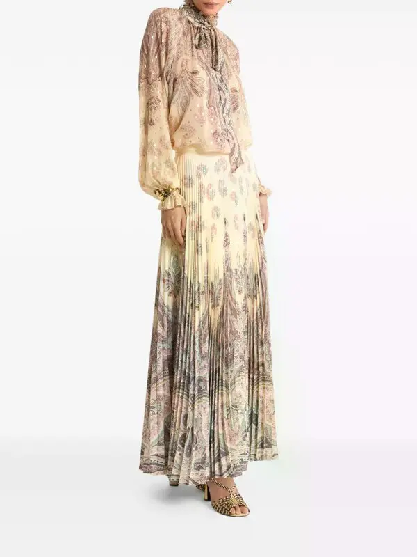 Etro Pleated Maxi Skirt With Placed Print - Neutrals