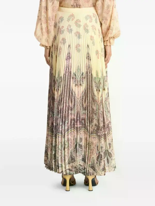 Etro Pleated Maxi Skirt With Placed Print - Neutrals