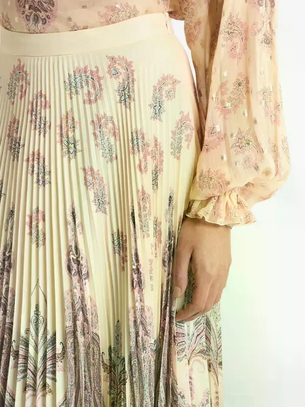 Etro Pleated Maxi Skirt With Placed Print - Neutrals