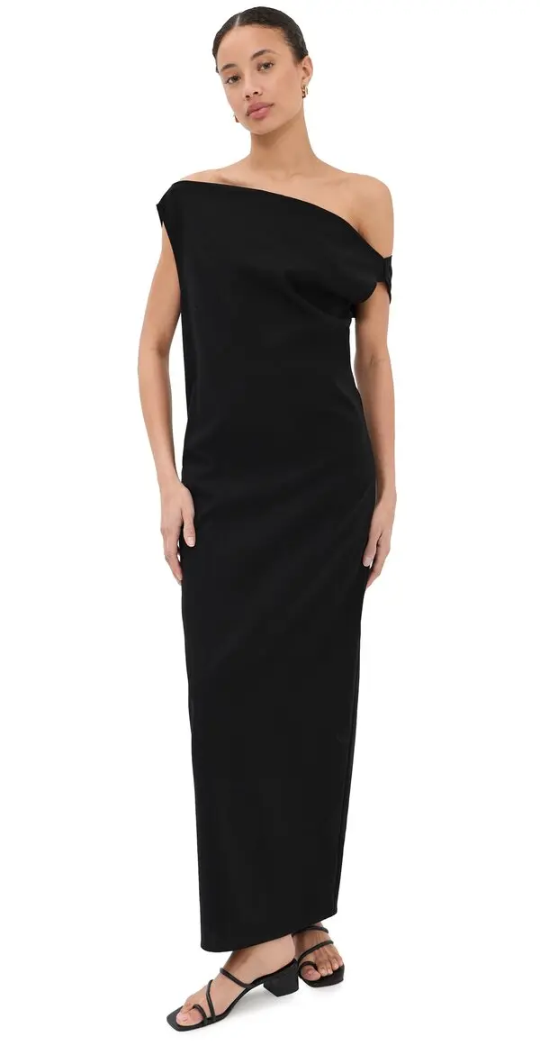 Co Draped Midi Dress With Off-the-shoulder Neckline
