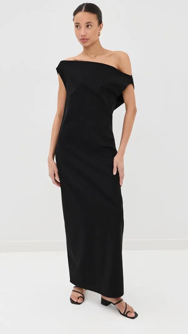 Co Draped Midi Dress With Off-the-shoulder Neckline