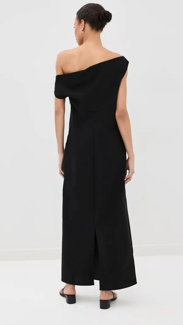 Co Draped Midi Dress With Off-the-shoulder Neckline
