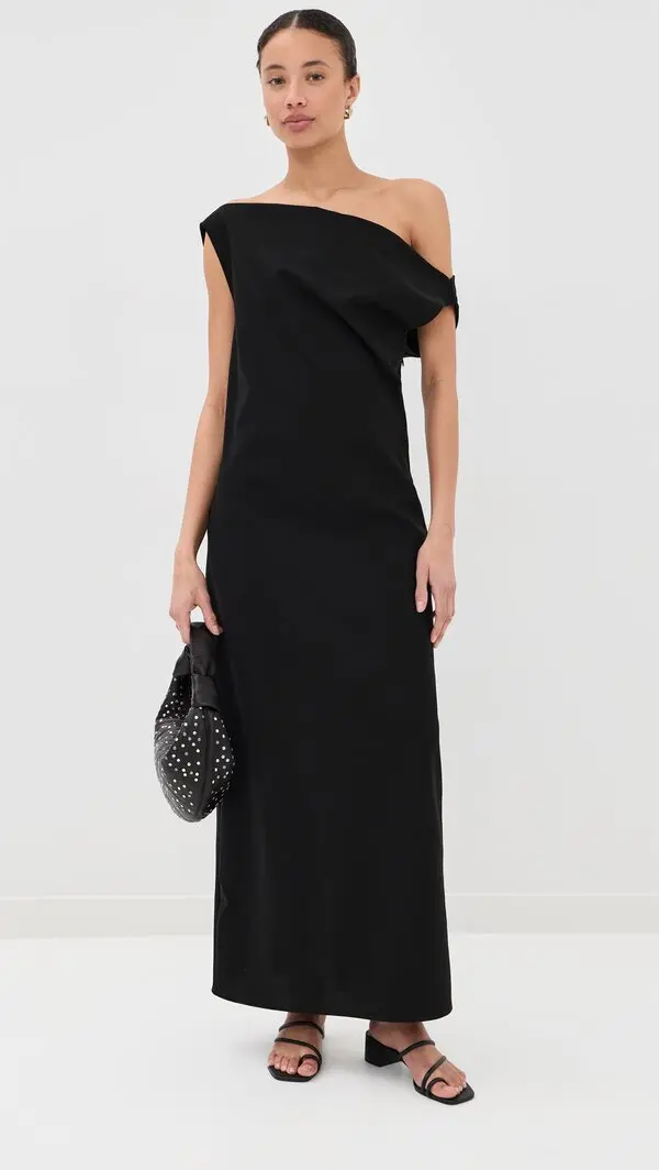 Co Draped Midi Dress With Off-the-shoulder Neckline