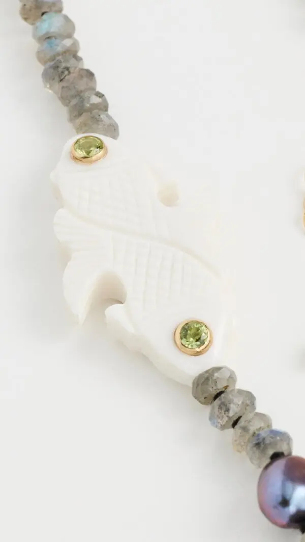 Chan Luu Carved Bone Fish Beaded Necklace