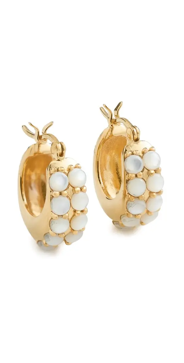 GWEN BELOTI Dome Hoops With Pearl Accents - Gold