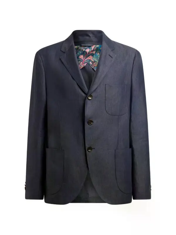 Etro Chevron Single-breasted Linen Jacket - Blue