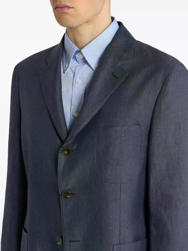 Etro Chevron Single-breasted Linen Jacket - Blue