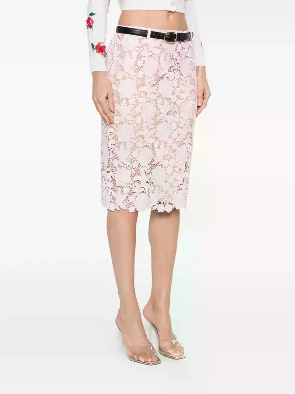 SELF-PORTRAIT Floral Lace Belted Midi Skirt