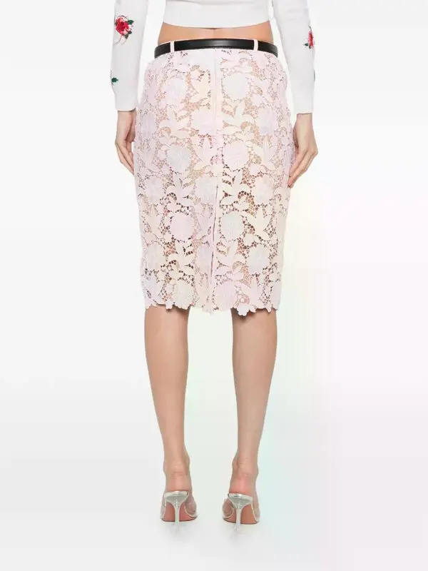 SELF-PORTRAIT Floral Lace Belted Midi Skirt