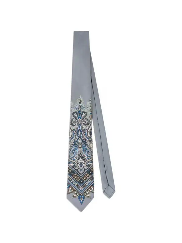 Etro Floral Paisley Print Neck Tie - Grey