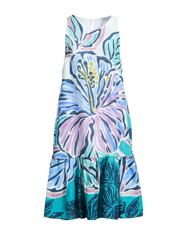 120% Lino Multicolor Linen Midi Dress
