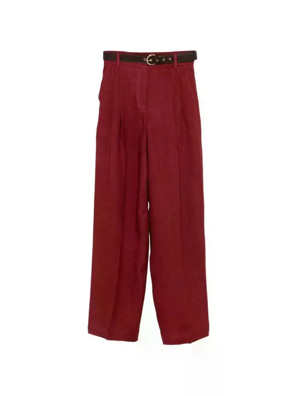 Max Mara Belted Pleated Trousers - Red