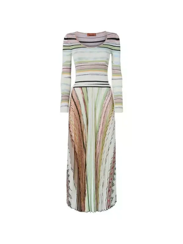 Missoni Striped Pleated Maxi Dress - Neutrals