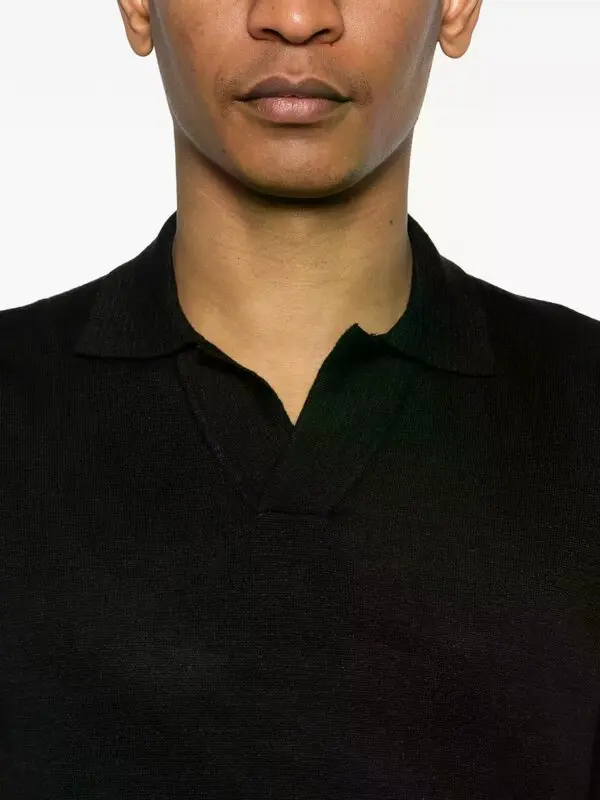 Tagliatore V-neck Short-sleeve Polo Shirt - Black