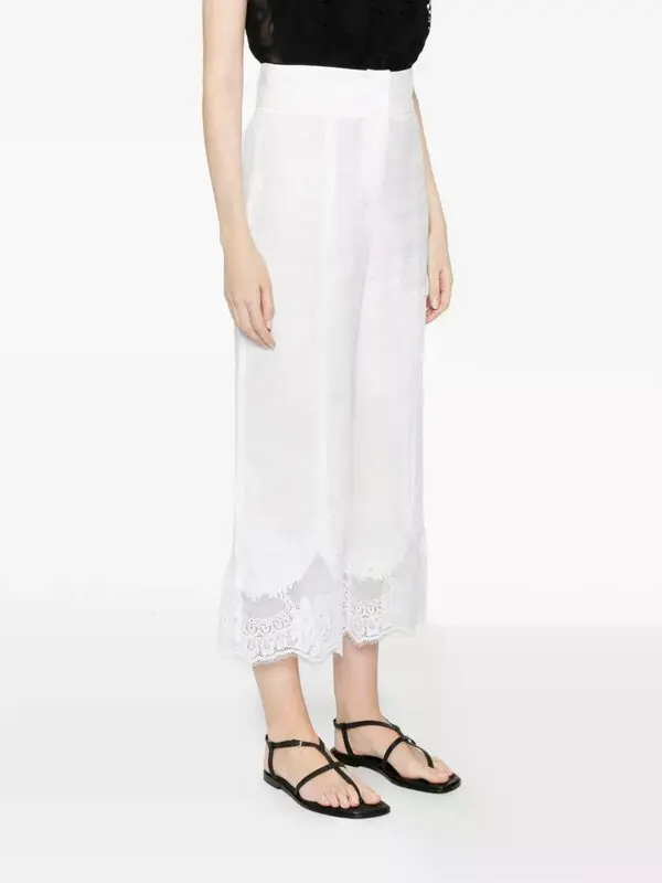 TWINSET Lace-trimmed Cropped Linen Trousers - White