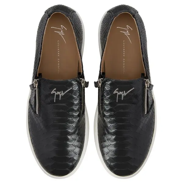 GIUSEPPE ZANOTTI Reptile-print Leather Slip-ons - Black