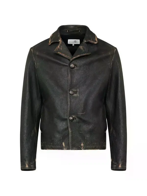 MAISON MARGIELA Distressed Button Leather Jacket - Black