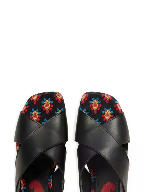 Etro Low Leather Sandals With Crossover Detail - Black