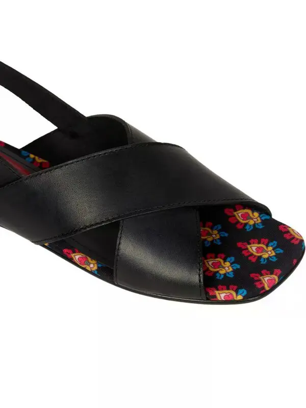 Etro Low Leather Sandals With Crossover Detail - Black