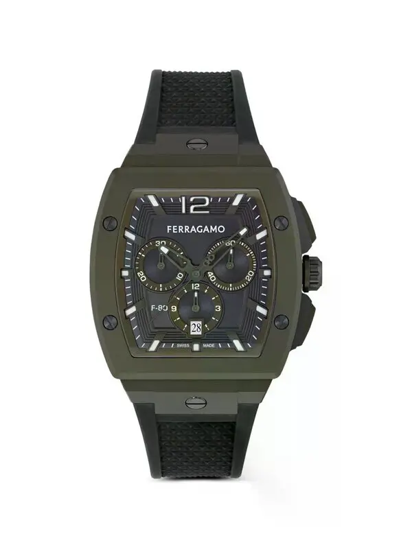 FERRAGAMO F-80 Tonneau Chronograph 41mm Watch - Black