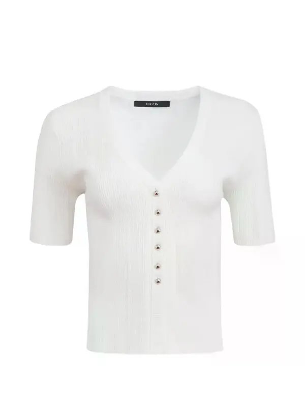 TOCCIN Charity Button-down V-neck Short-sleeve Top