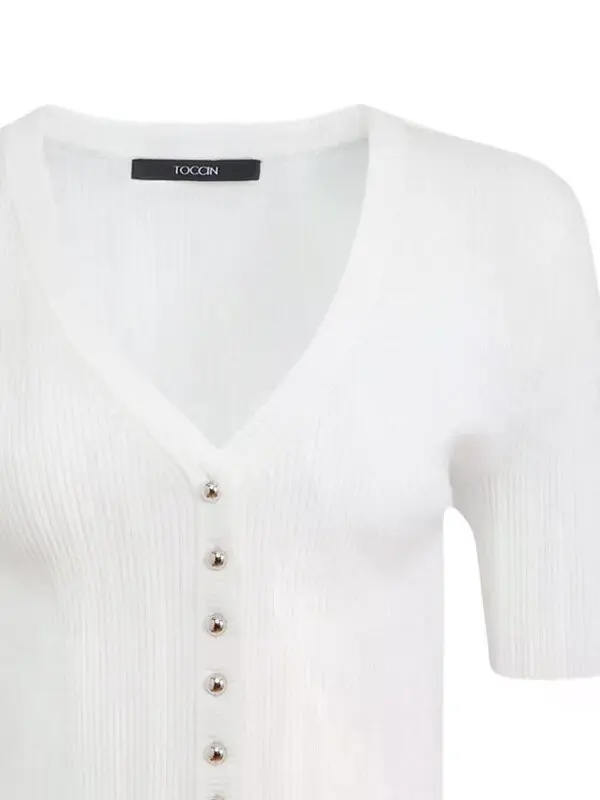 TOCCIN Charity Button-down V-neck Short-sleeve Top