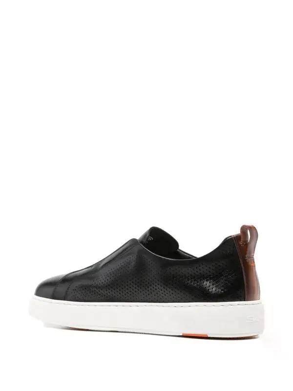 Santoni Perforated Leather Sneakers - Black