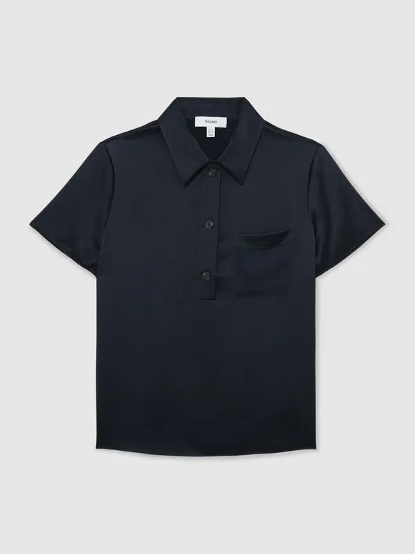 REISS Silk Short-sleeve Shirt - Navy