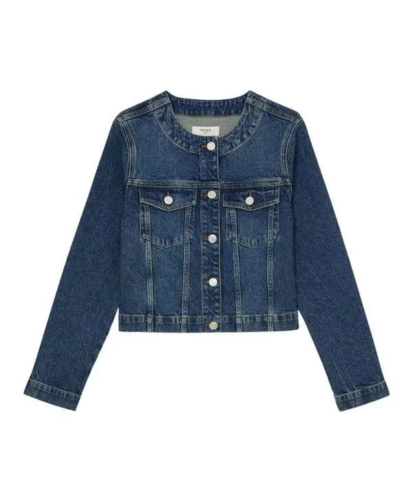 REISS Medora Cropped Jacket - Mid Blue