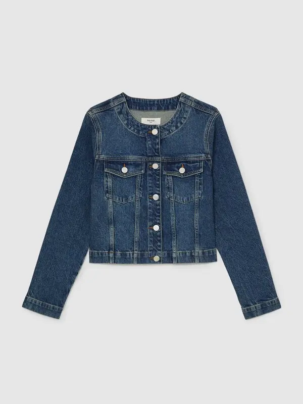 REISS Medora Cropped Jacket - Mid Blue