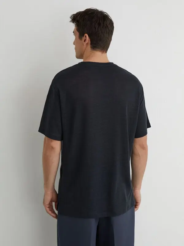REISS Langley Linen Relaxed-fit Crew-neck T-shirt - Navy