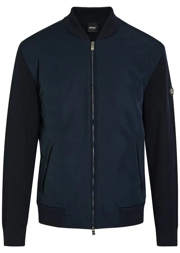 BOSS Quilted Knit Cotton And Shell Jacket - Navy