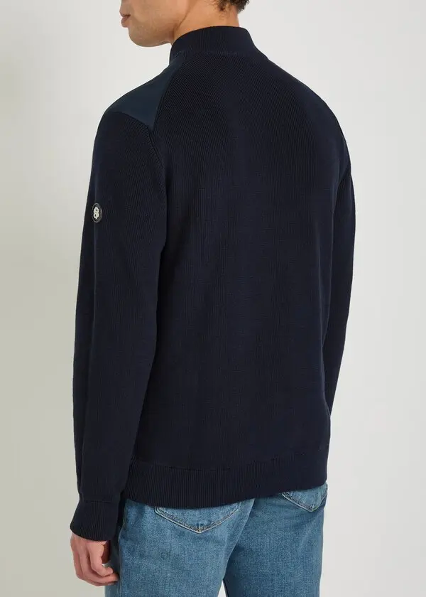 BOSS Quilted Knit Cotton And Shell Jacket - Navy