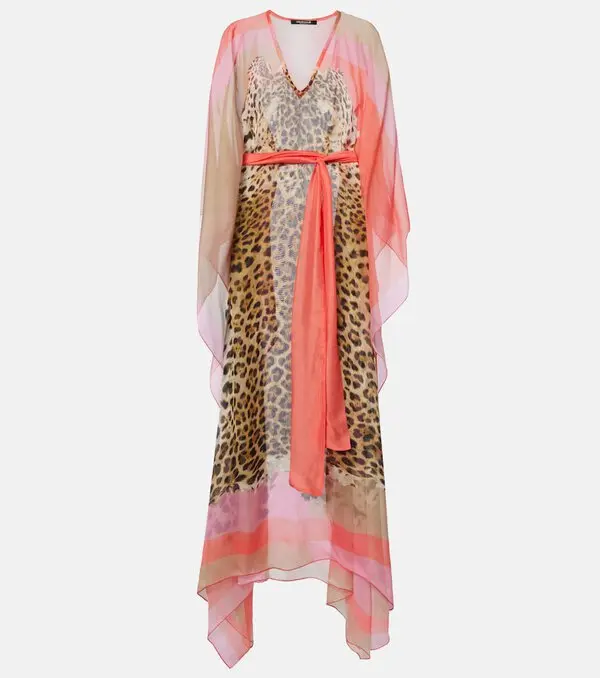 Roberto Cavalli Printed Belted Silk Kaftan - Multicoloured