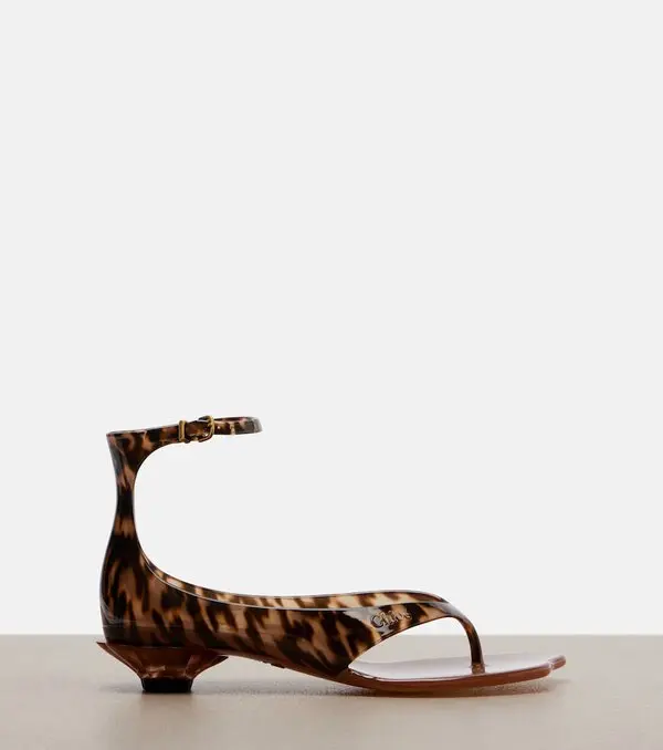 Chloé Jelly Animal-print Thong Sandals With Buckle-fastening Ankle Strap - Brown