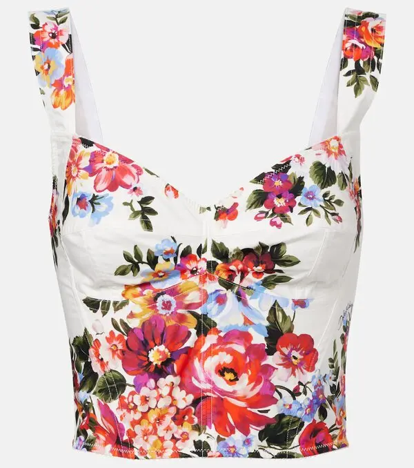 Dolce & Gabbana Floral Cotton-blend Bustier Top - White