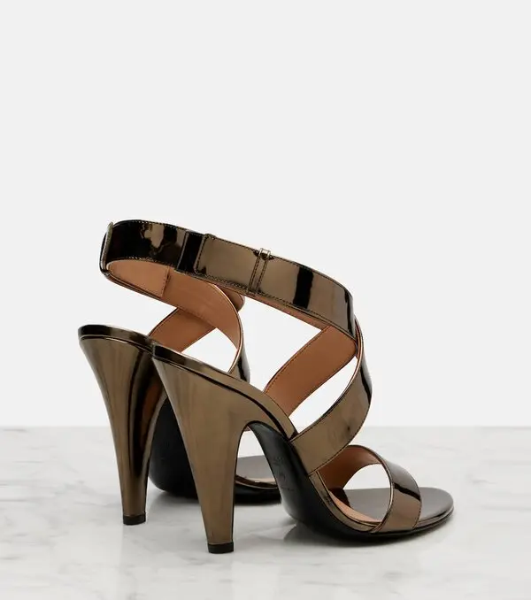 Alaïa Mirrored Leather Cone Heel Sandals - Brown