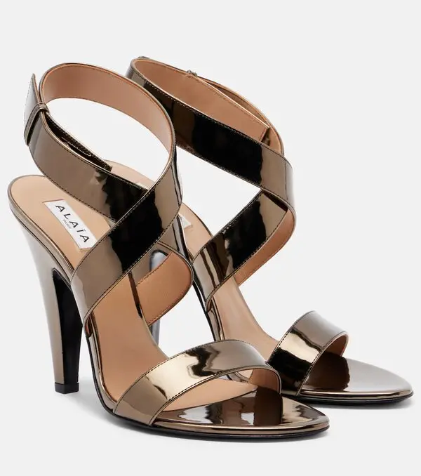 Alaïa Mirrored Leather Cone Heel Sandals - Brown