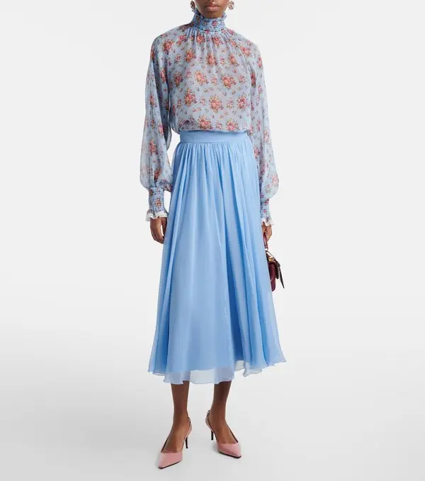 Dolce & Gabbana Silk Chiffon Midi Skirt - Blue