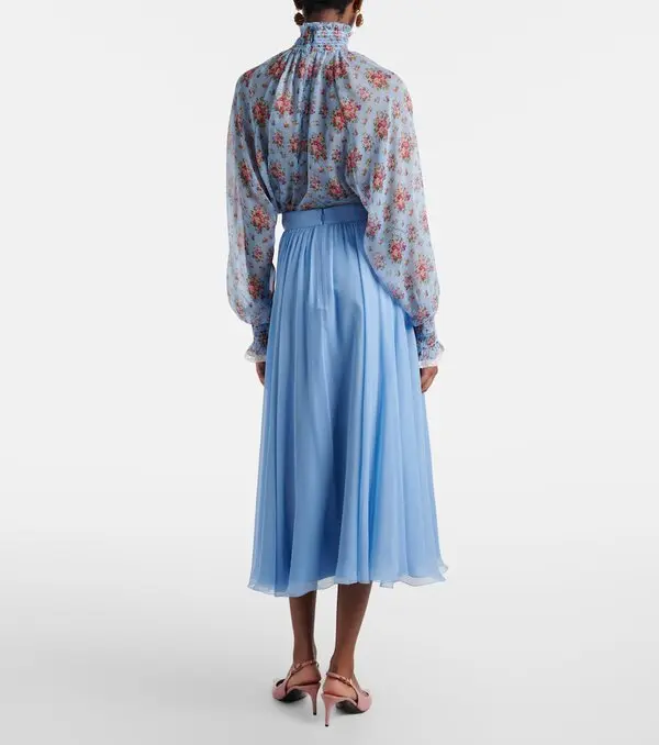 Dolce & Gabbana Silk Chiffon Midi Skirt - Blue