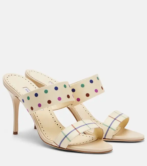 Manolo Blahnik Ralotapla Printed Satin Mules - Beige