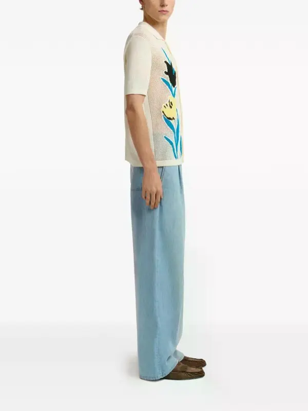 Marni Wide Leg Chambray Jeans With Foulard Detail - Blue