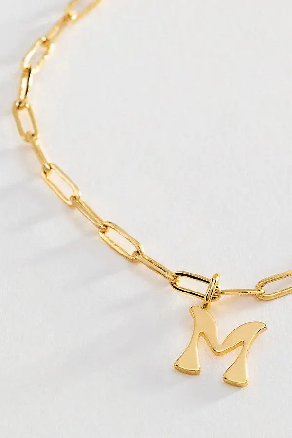 Anthropologie Initial Pendant Paperclip Chain Necklace - M