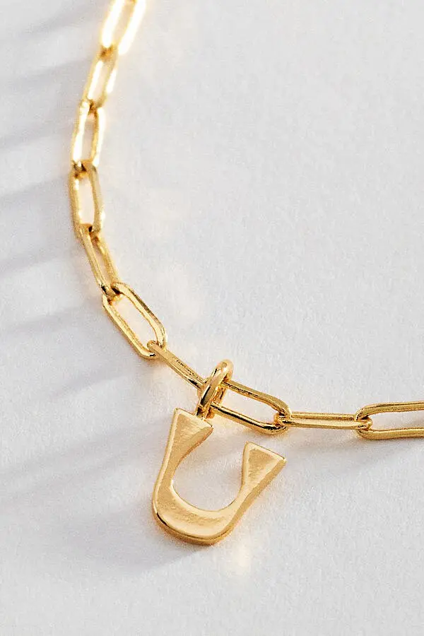 Anthropologie Initial Pendant Paperclip Chain Necklace - U